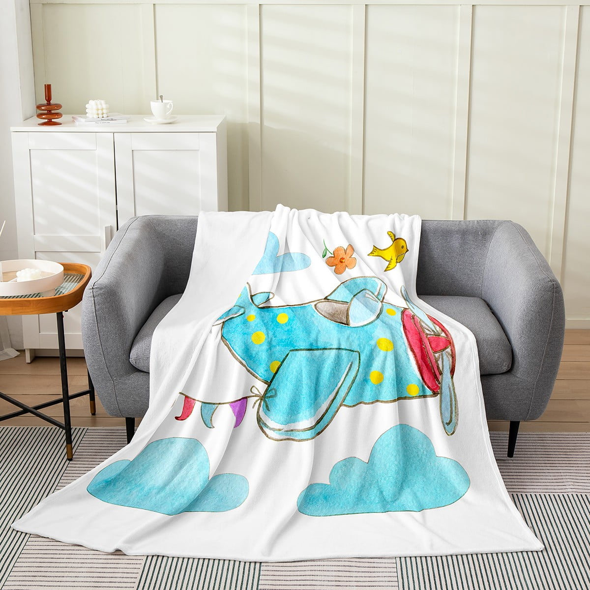 YST Cute Airplane Throw Blanket Baby 30x40,Hand Drawn Style Flying Aircraft Fleece Flannel ...