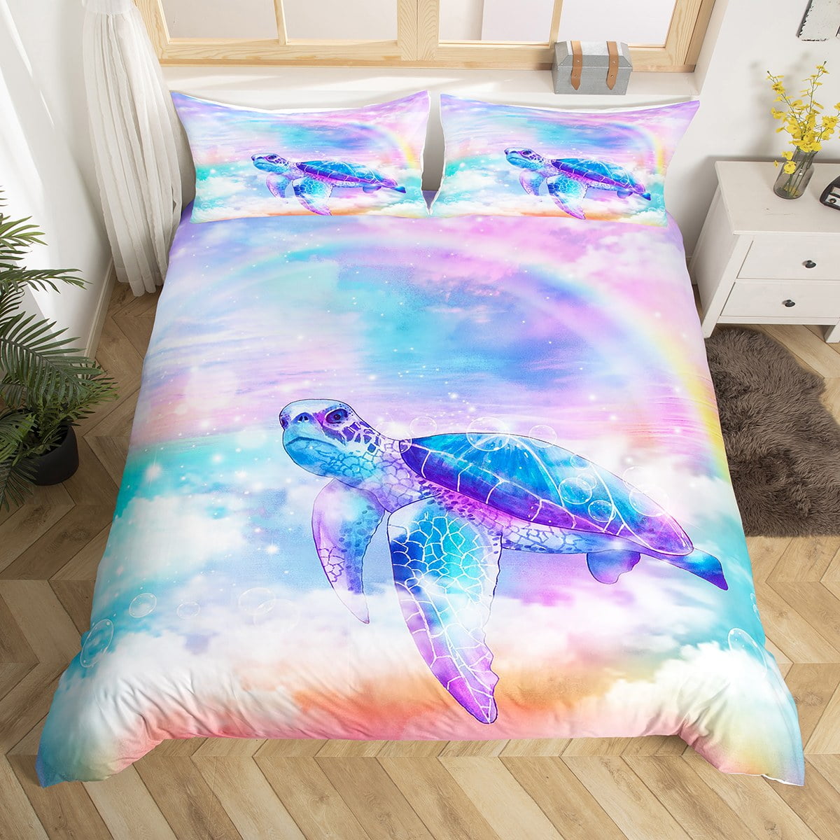 YST Cute Animal Duvet Cover Queen Glowing Sea Turtle Bedding Set ...