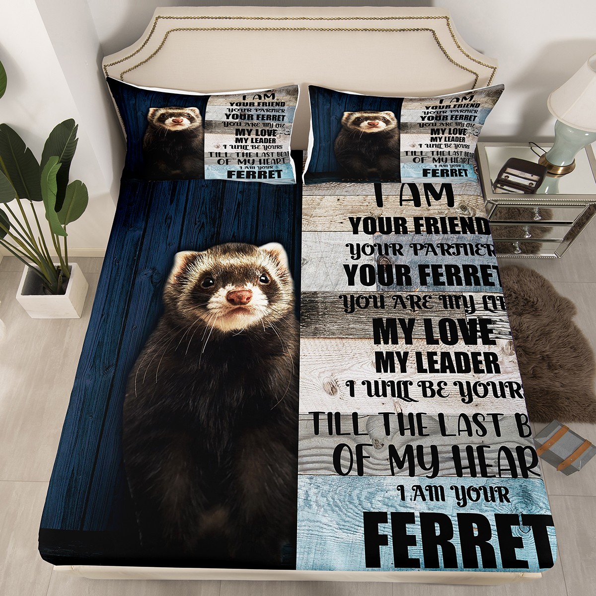 Cute Animal Wildlife Full Fitted Sheet Wild Ferret Sheets, Rustic Lodge ...