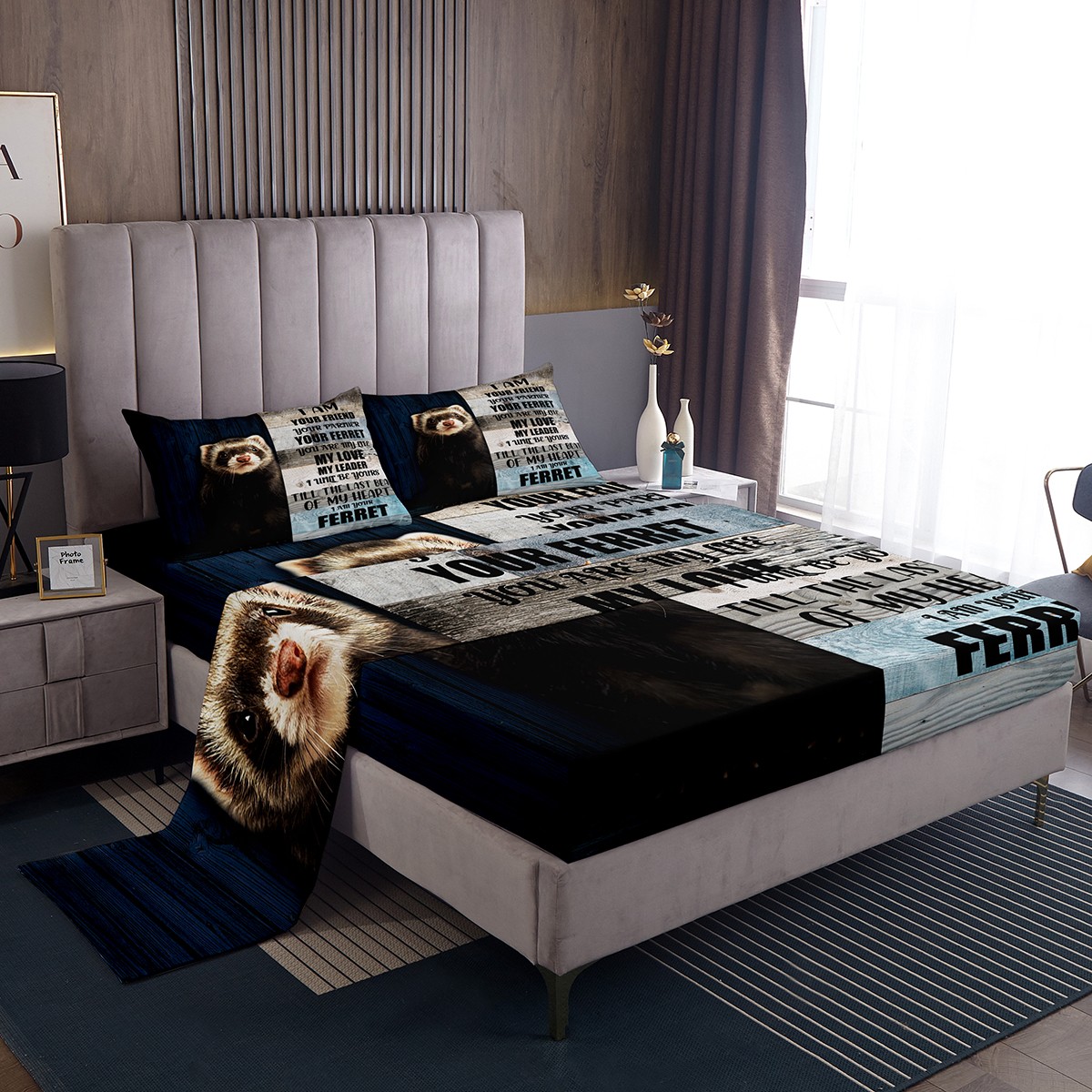 Cute Animal Wildlife Full Sheet Set Wild Ferret Sheets, Rustic Lodge ...