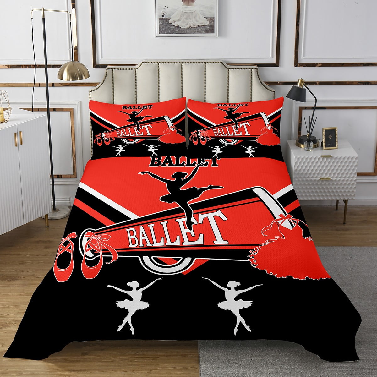 YST Cute Ballerina Coverlet Twin Size Black and Red Bedding Set, Ballet ...