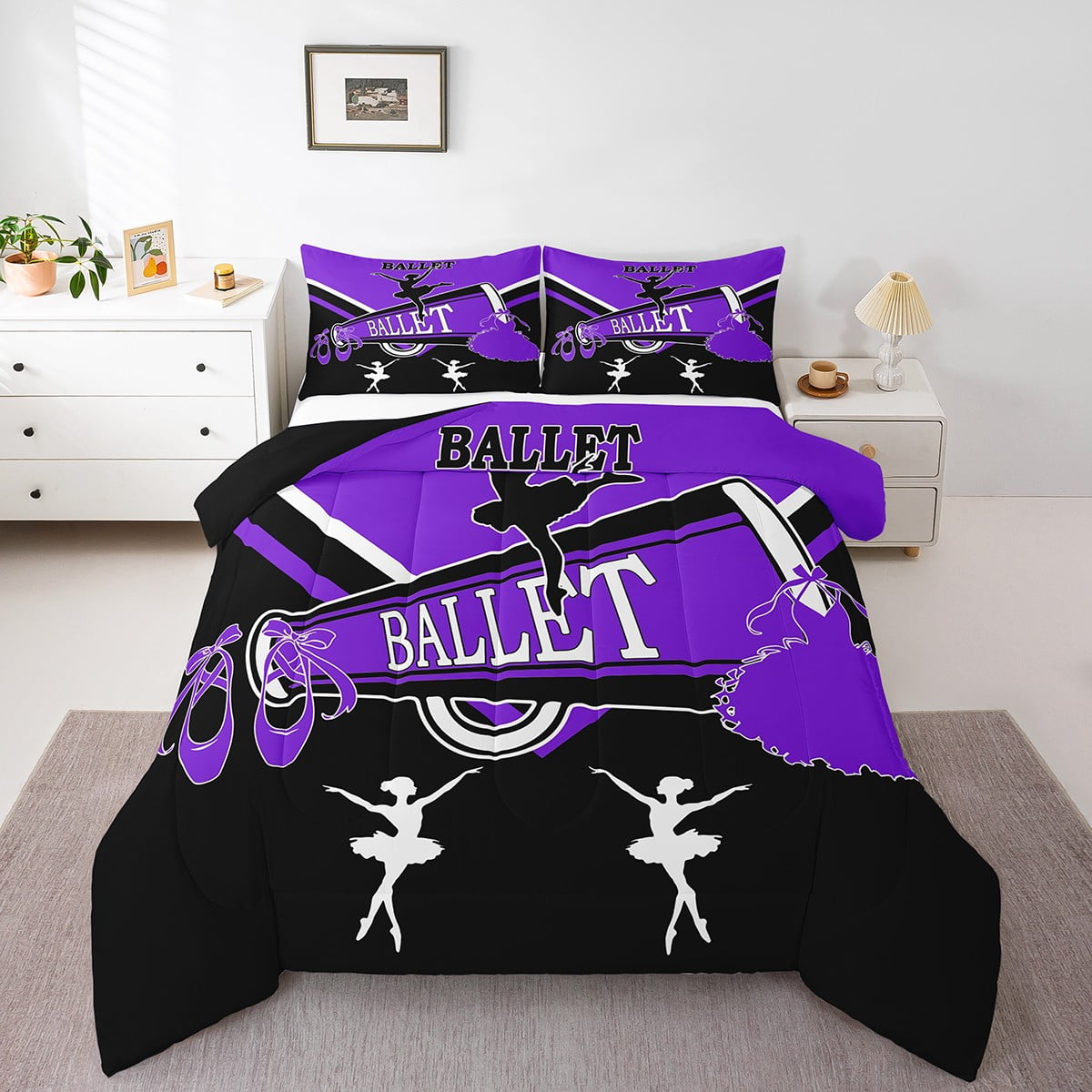 YST Cute Ballerina Full Bedding Sets Black and Blue Violet Comforter ...