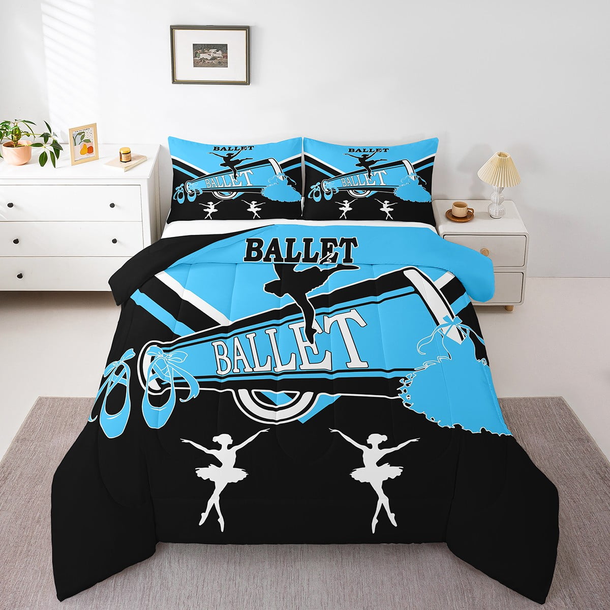 Cute Ballerina Full Comforter Set Black and Blue Bedding Set Full ...