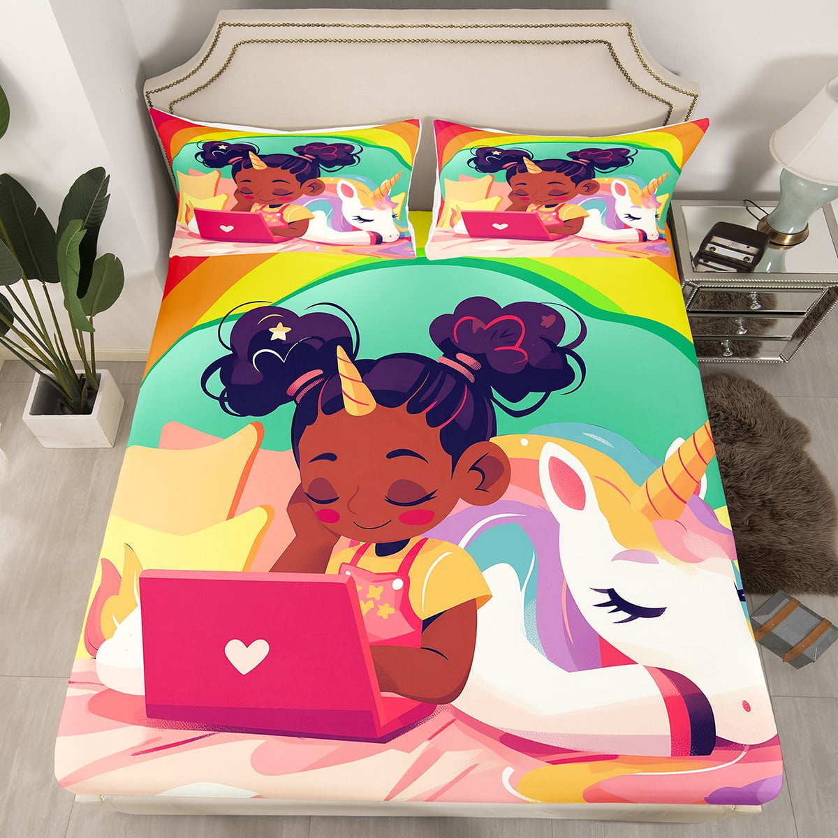 Cute Ballet Bed Sheets Magical Black Fitted Sheet Twin Size, Pink ...