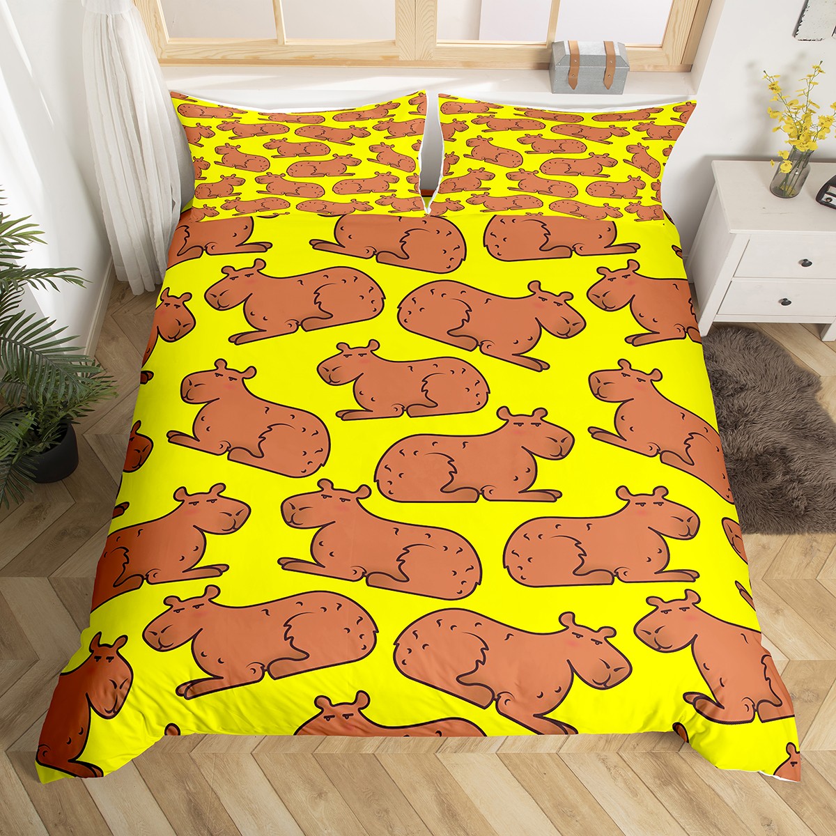 YST Cute Bedding Set Capybara Comforter Cover Wild Animals Duvet Cover ...