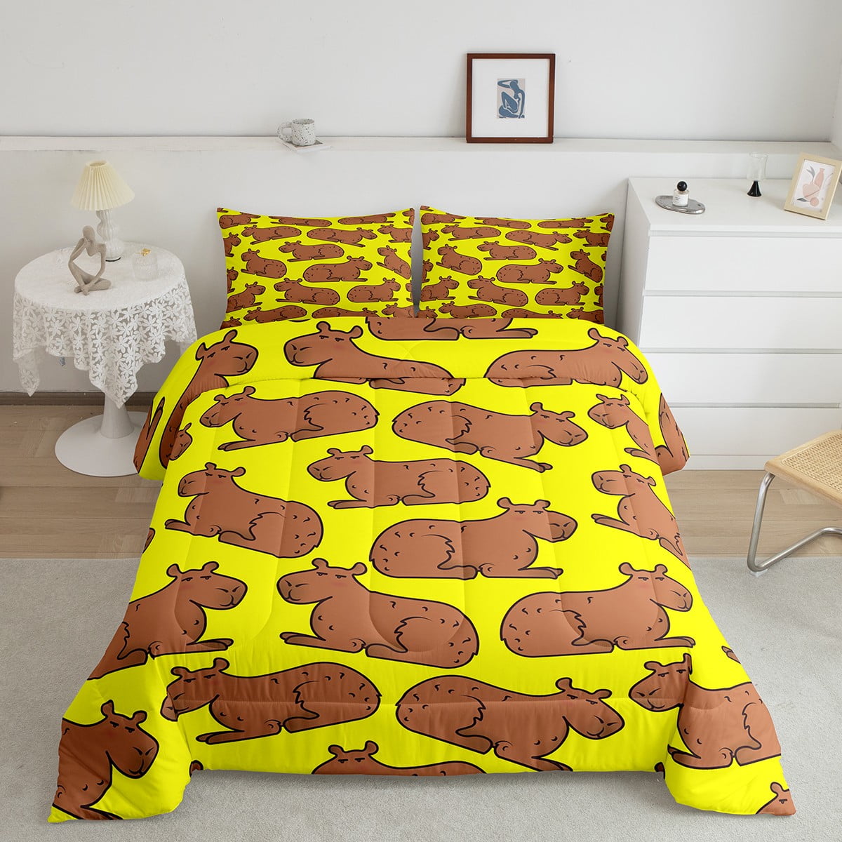 YST Cute Bedding Set Capybara Quilt Wild Animals Comforter Set King ...