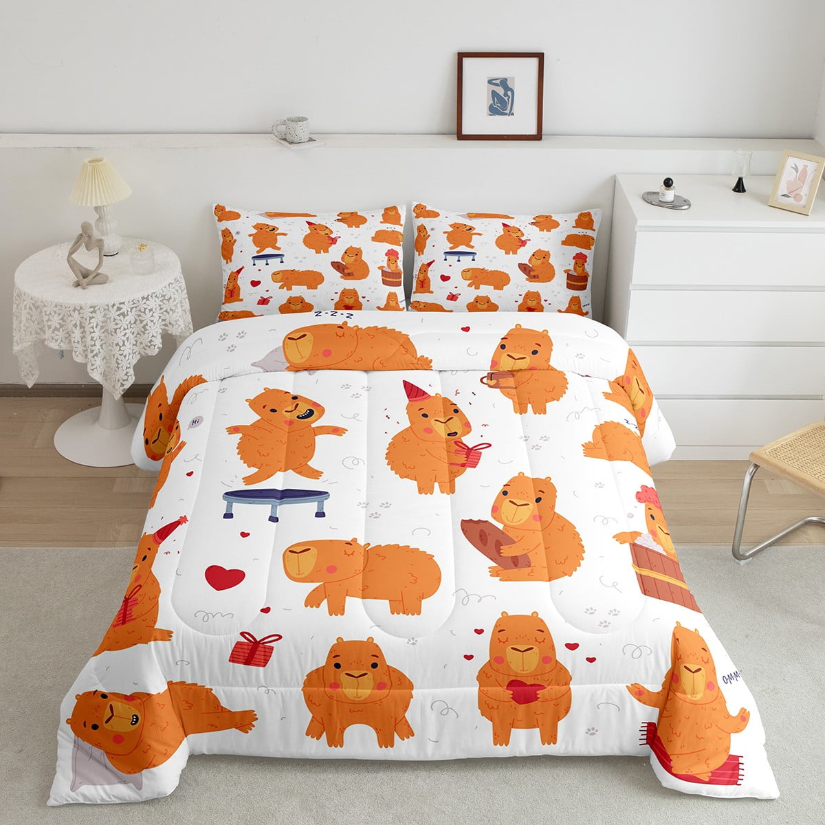 YST Cute Bedding Set Capybara Quilt Wild Animals Queen Comforter Set ...