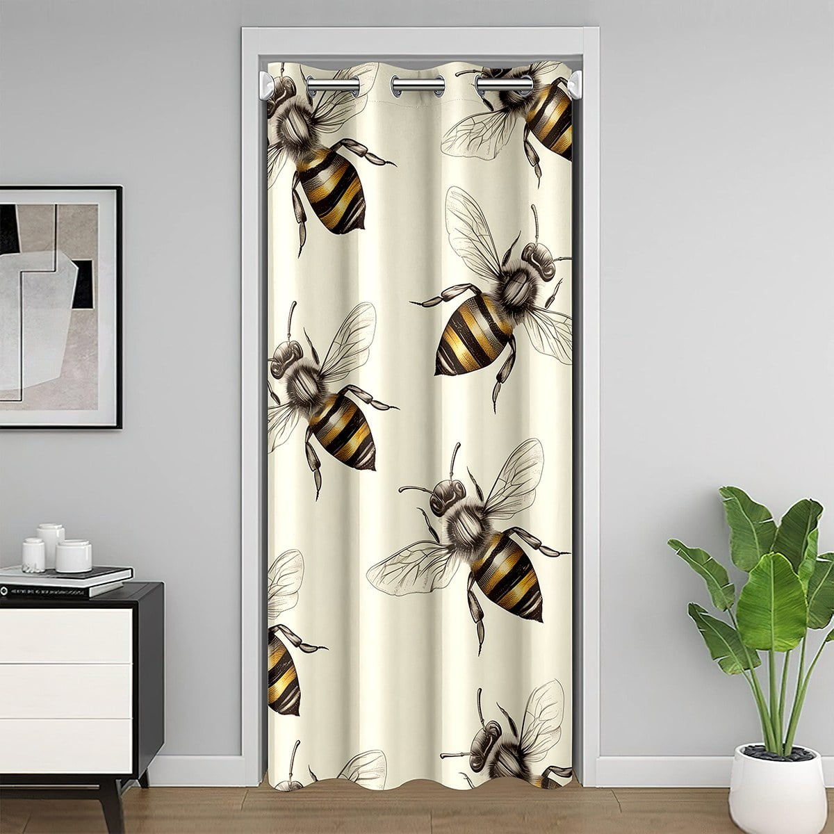 Cute Bees Door Drape Honeybee Lovers Door Curtain Hand Drawn Bees Print ...