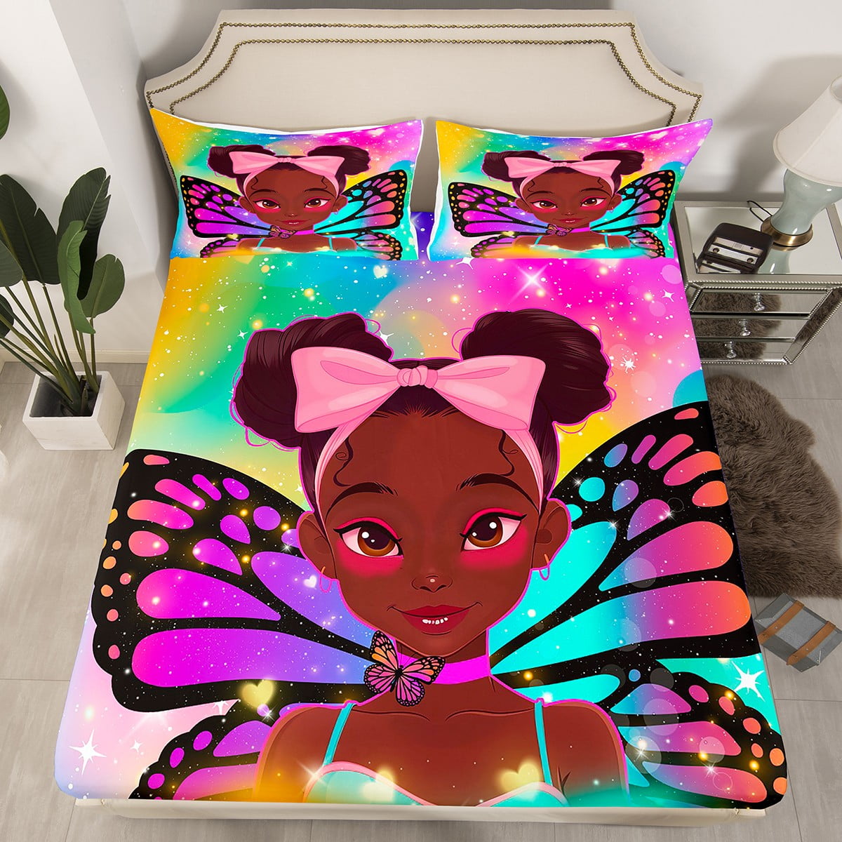 YST Cute Black Girls Fitted Sheet Full, African American Black Girls ...