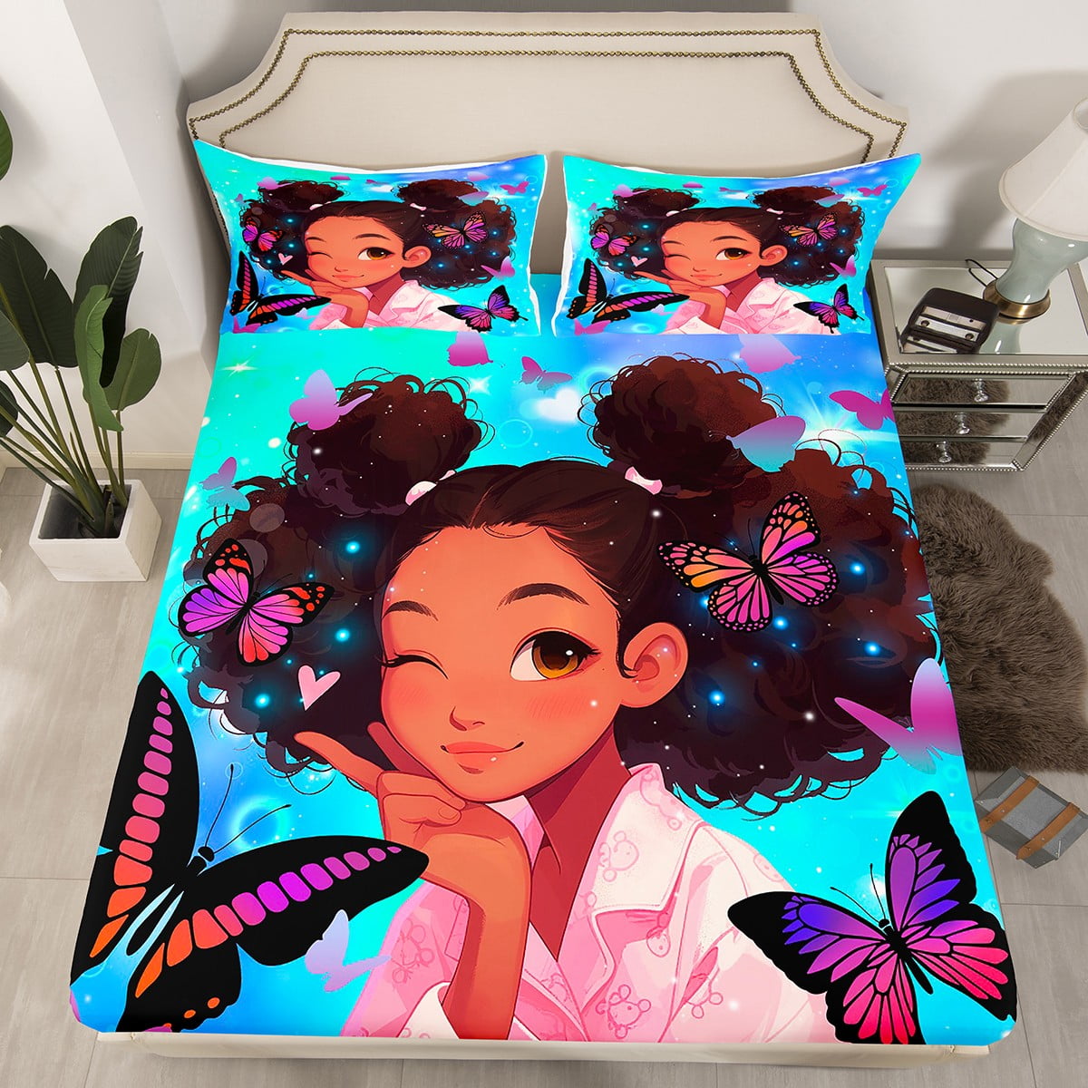 Cute Black Fitted Sheet Twin Size Pretty Bed Sheets, American Black Bed ...