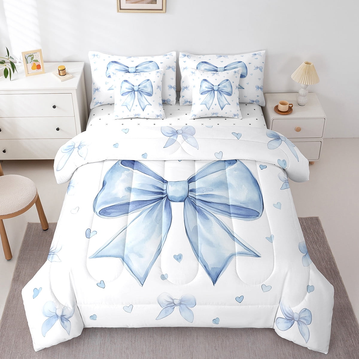 YST Cute Blue Bowknot Bed In A Bag With Sheets For Kids Girls Teen ...