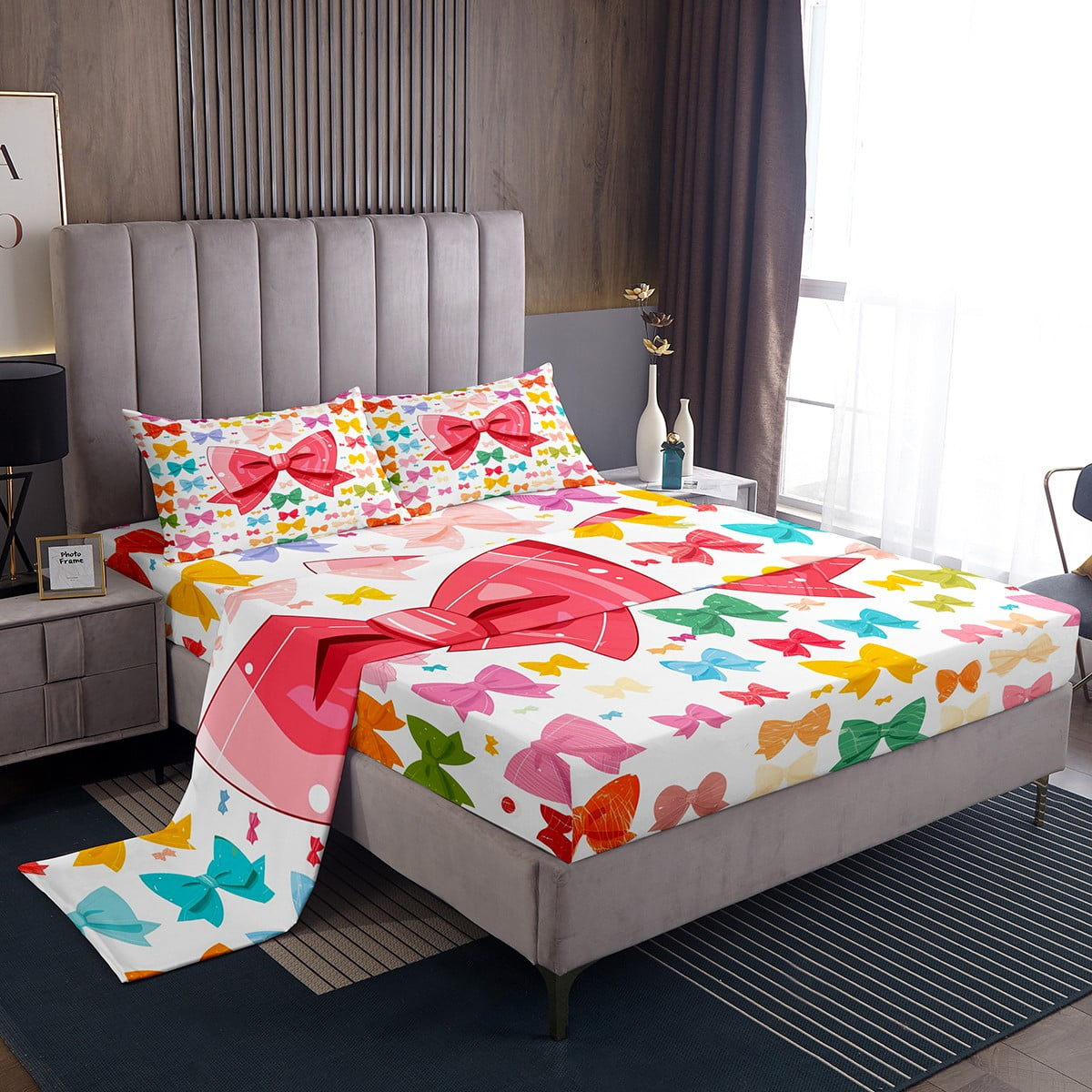YST Cute Bow Knot Queen Size Sheet Sets 4pcs, Kawaii Simple Bows Bed ...