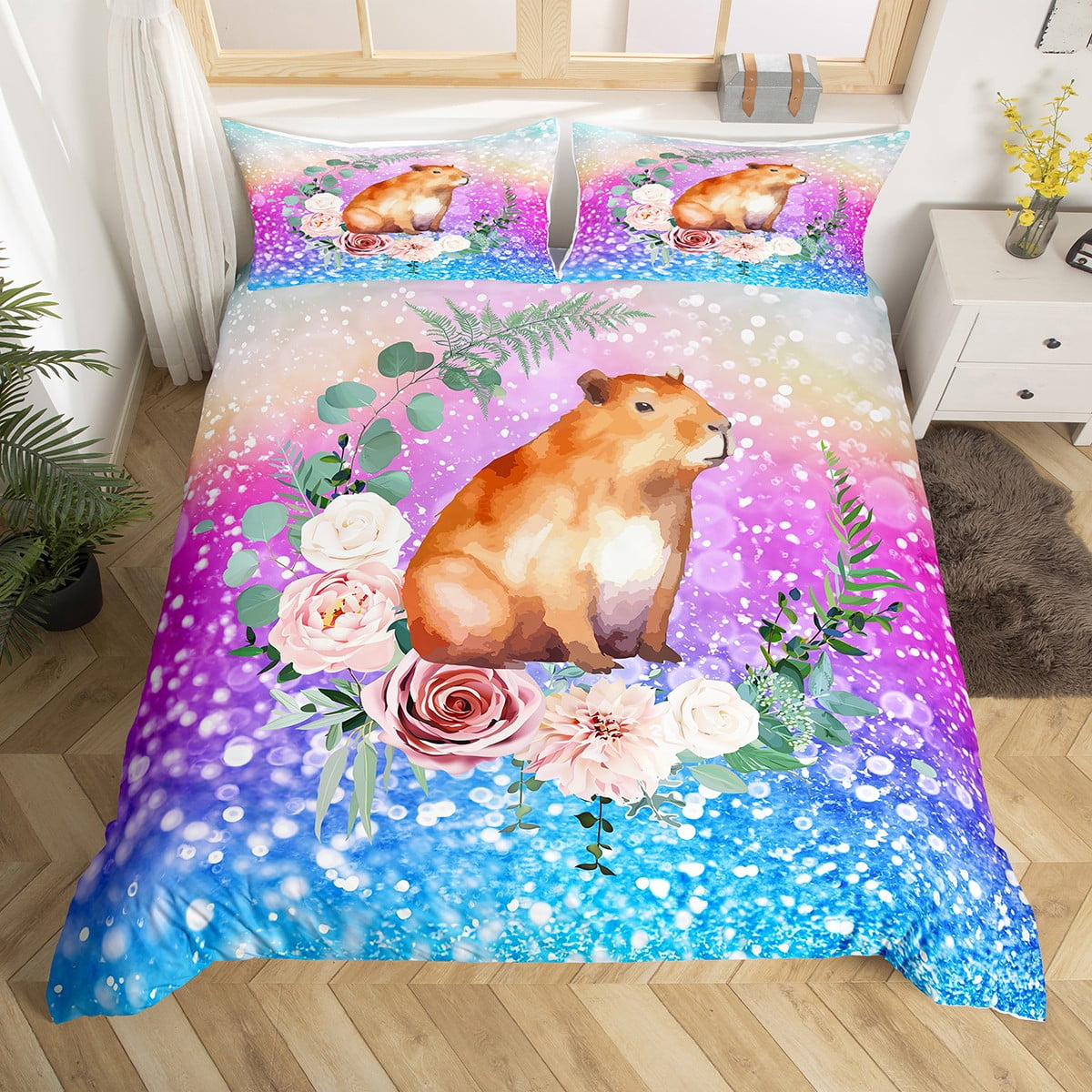 Erosebridal Cute Capybara Bedding Set Queen Kawaii Wildlife Capybara ...