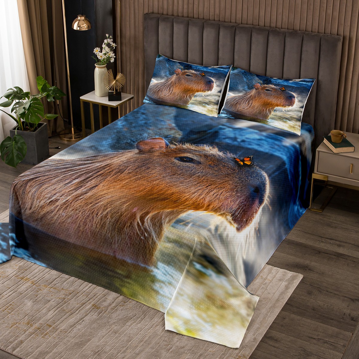 YST Cute Capybara Bedspread Set for Toddler Youth, Kids Lovely Rodent ...