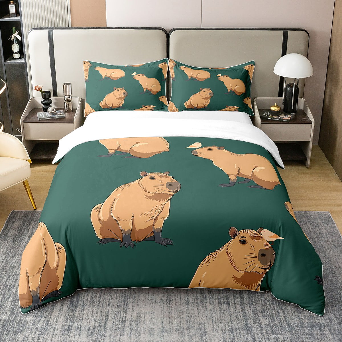 Erosebridal Cute Capybara Comforter Cover 100% Natural Cotton Cartoon ...