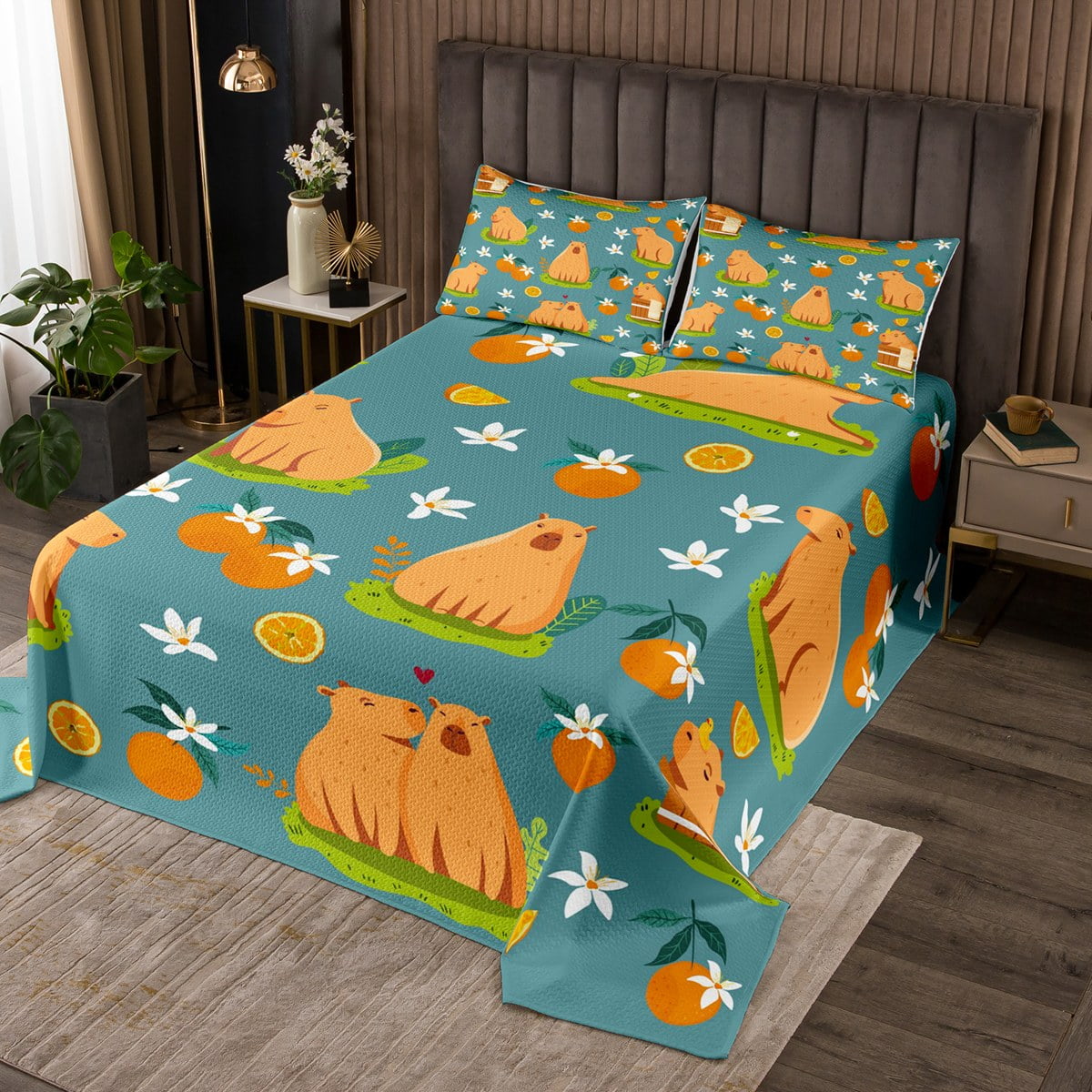 Erosebridal Cute Capybara Quilt Set Twin Size Kawaii Capybara Bedspread ...