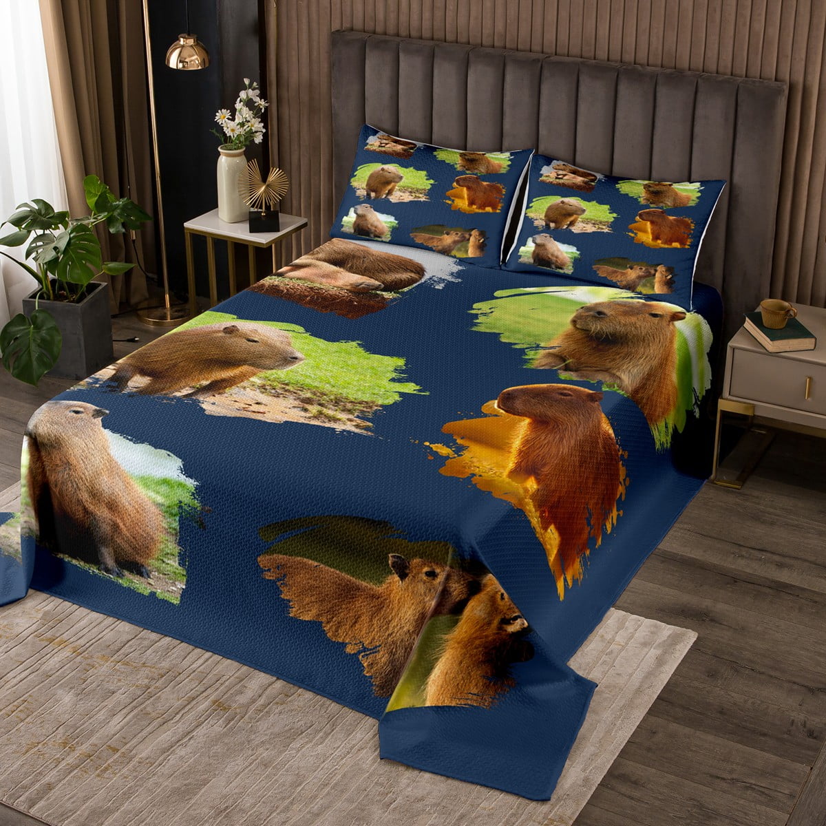 YST Cute Capybara Queen Size Quilt Set Capybara Bedspread for Boys ...