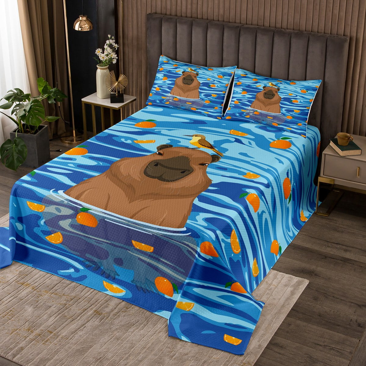 Erosebridal Cute Capybara Quilt Set Queen Funny Capybaras Bedspread ...