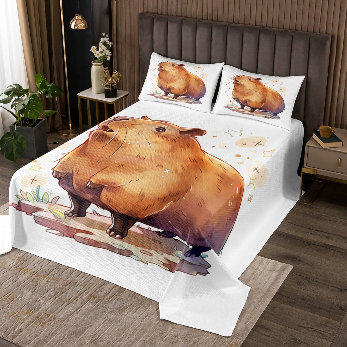 YST Cute Capybara Quilt Set Queen,Rustic Funny Capybara Coverlet Set ...