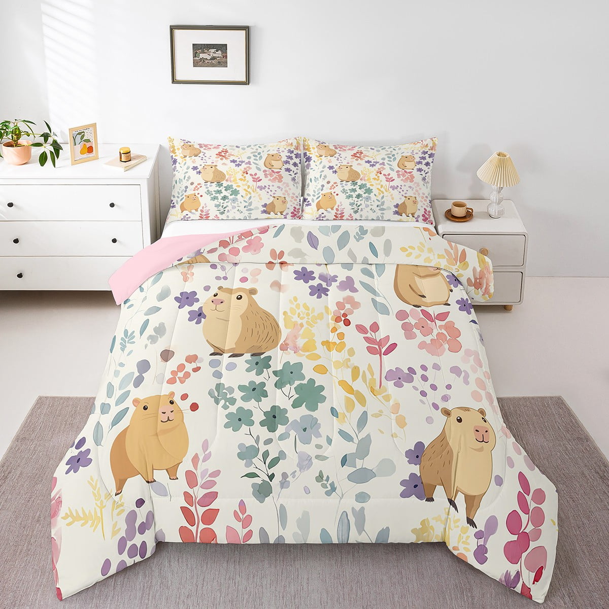 Cute Capybara Twin Comforter Set,Colorful Flower Capybara Kawaii ...