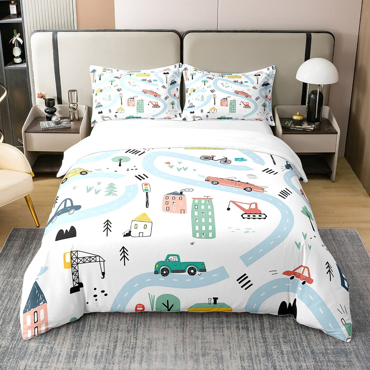 YST Cute Car 100% Cotton Comforter Cover King,Cartoon Truck Duvet Cover ...