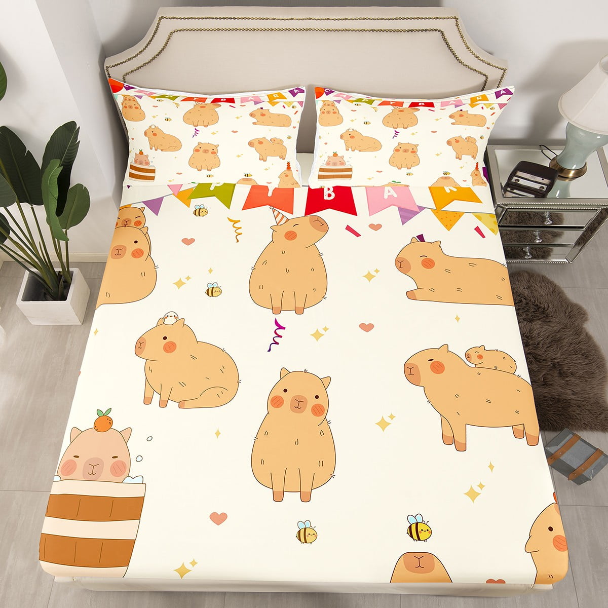 Cute Cartoon Capybara Fitted Sheet Gifts for Capybara Lovers, Kawaii ...