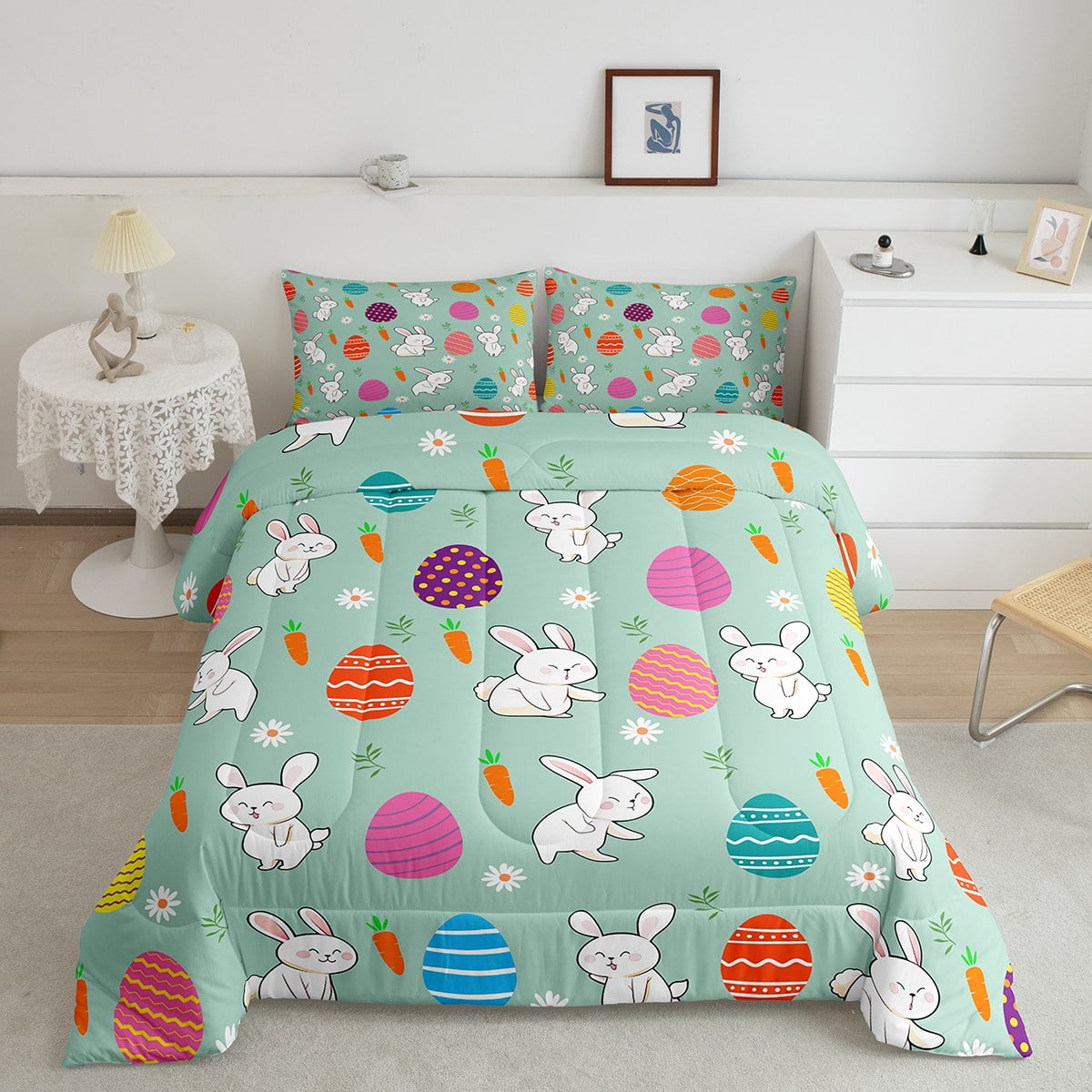 Cute Cartoon Rabbit Bedding 3 Piece Easter Eggs Print Comforter Set ...