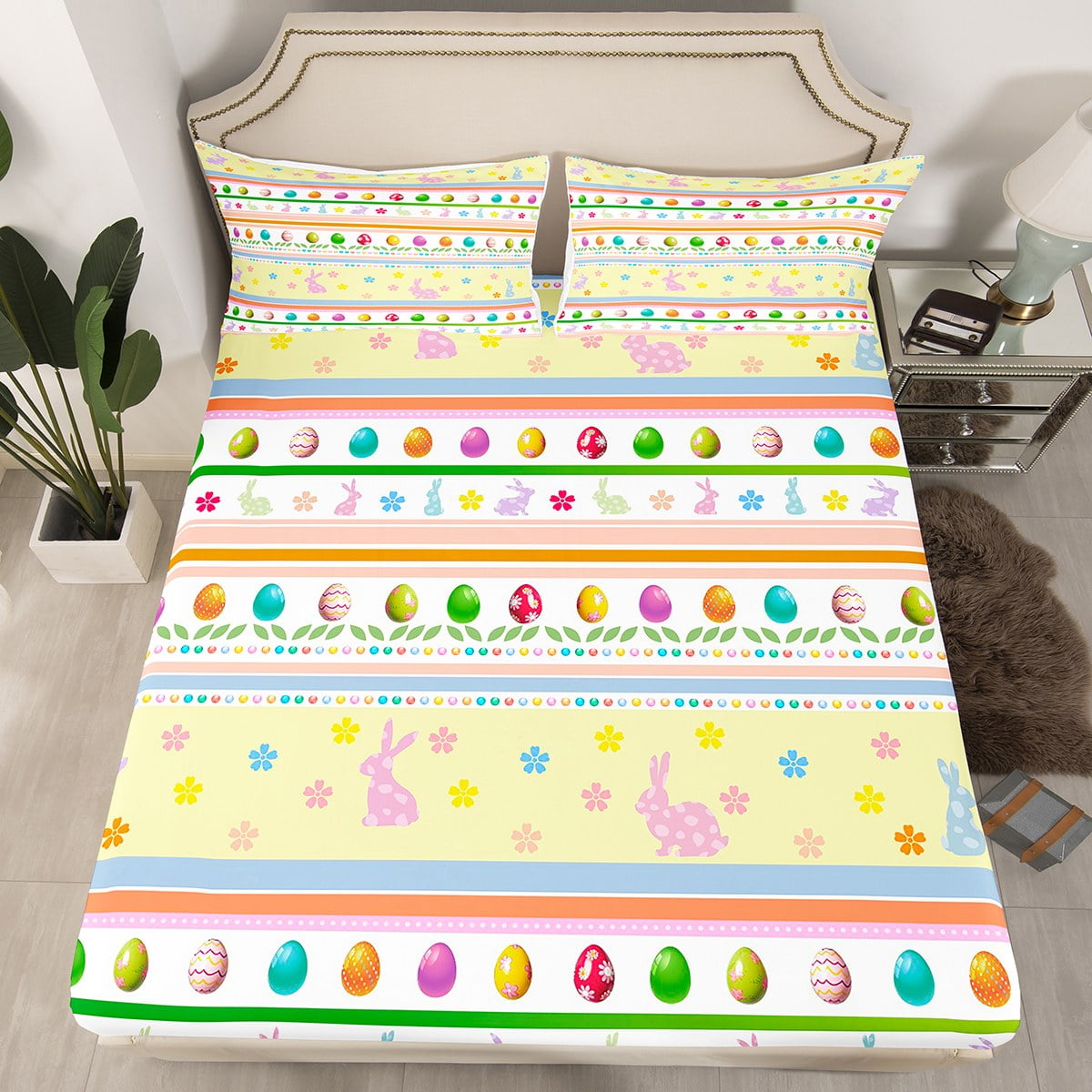 Erosebridal Cute Cartoon Rabbit Fitted Sheet Full Size Easter ...