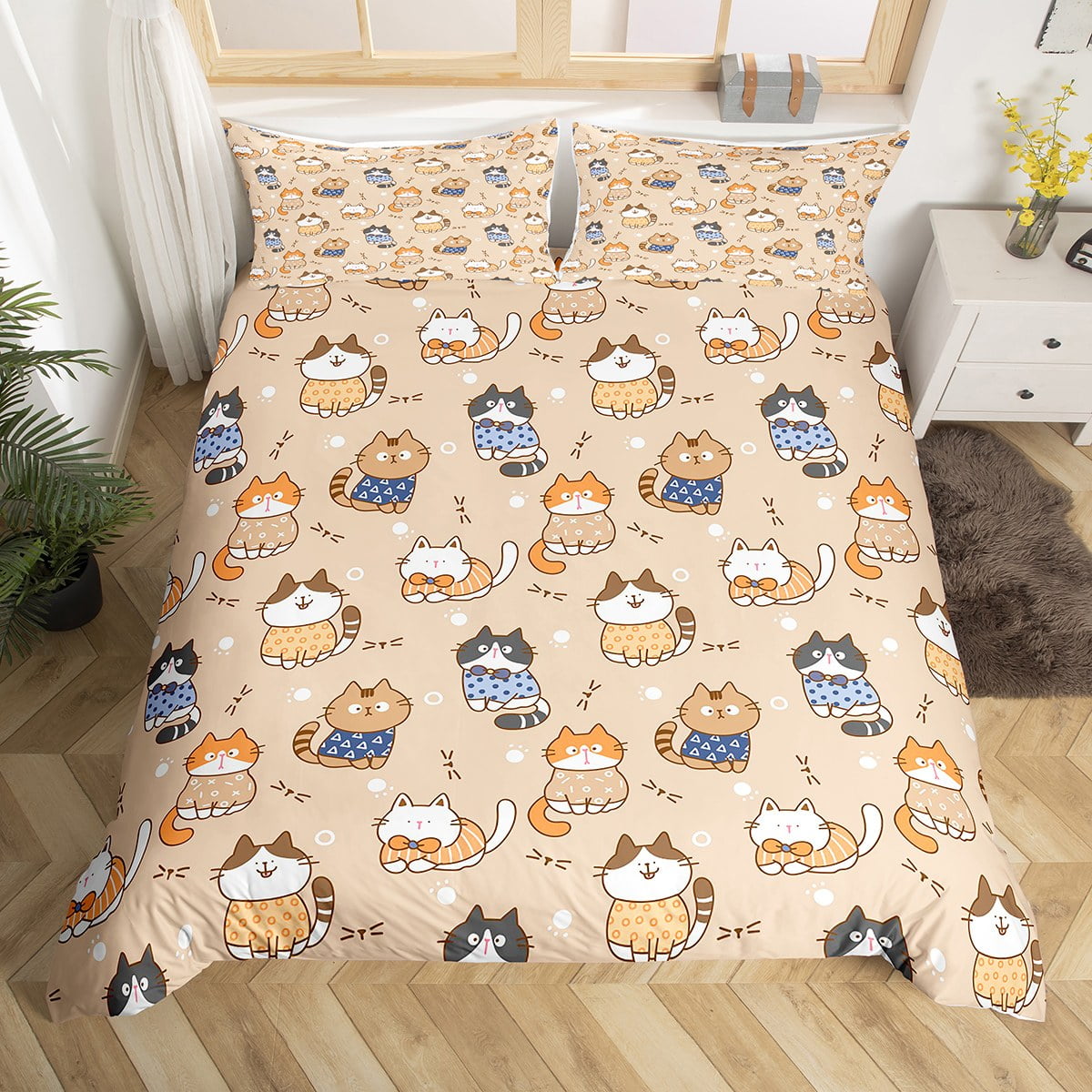 YST Cute Cat Comforter Cover Kids Kawaii Bed Set, Cartoon Animal Duvet ...