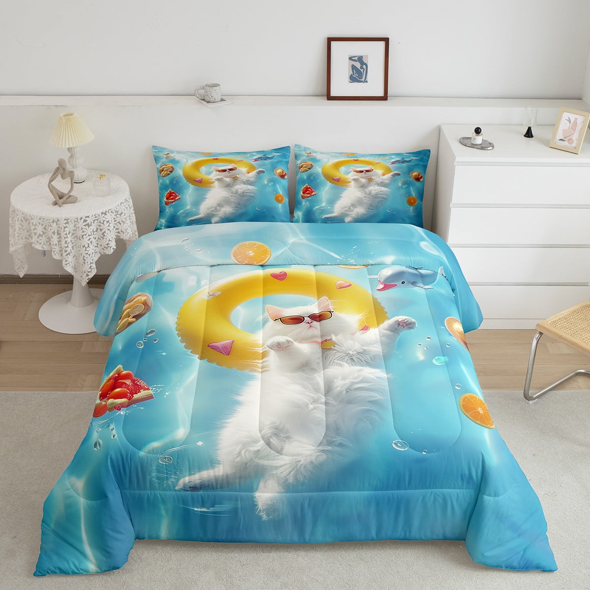 Cute Cat Comforter Set King Size,Kawaii Funny Cat Bedding Set,Pet ...