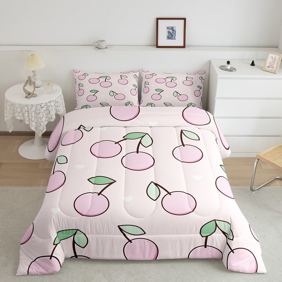 Erosebridal Cute Cherry Comforter Set King Size Kawaii Fruits Pattern ...