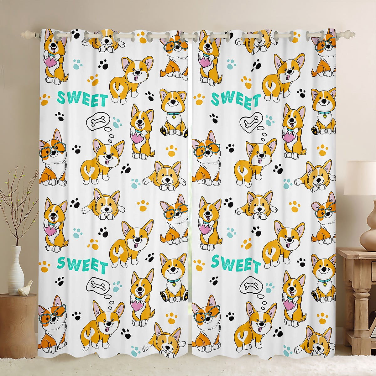Cute Corgi Curtains & Drapes Animal 30%-50% Blackout Curtains , Dog ...