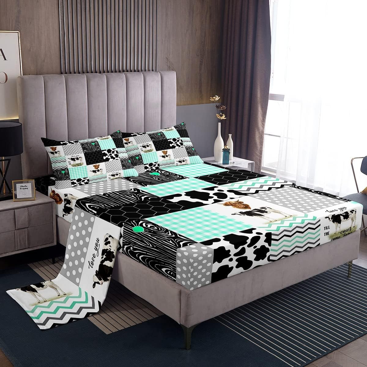 Cute Cow Print Bed Sheets Queen Size Kawaii Highland Cow Bedding Set ...