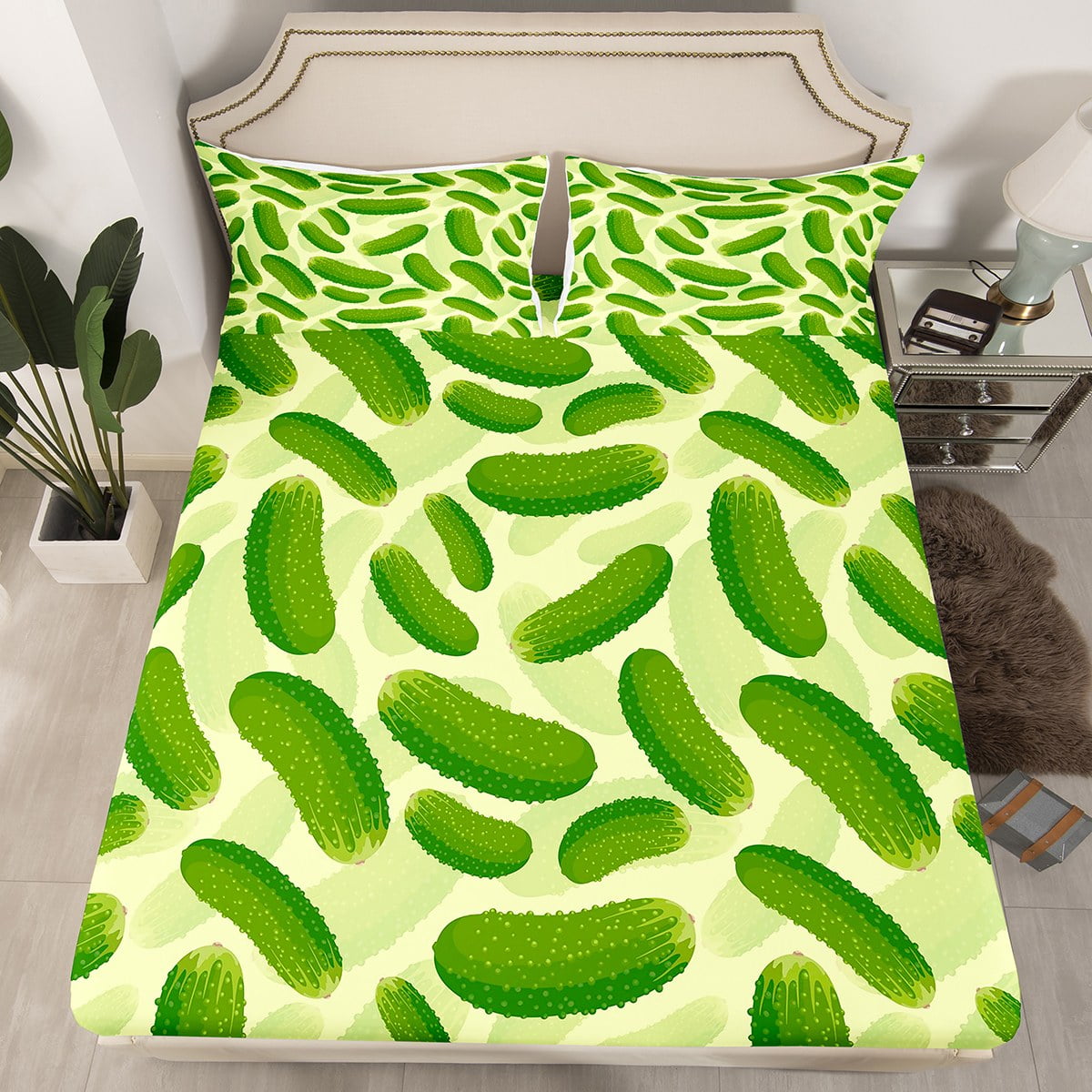Erosebridal Cute Cucumber Bed Set Queen Size Watercolor Green Fitted ...