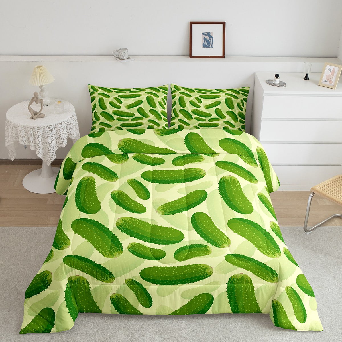 YST Cute Cucumber Bedding Set King Size Watercolor Green Comforter Set ...