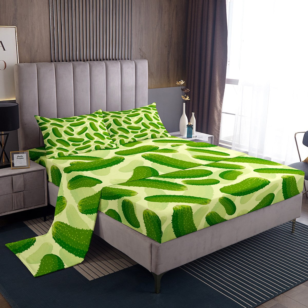YST Cute Cucumber Sheets Queen Size Watercolor Green Sheet Set for Kids ...