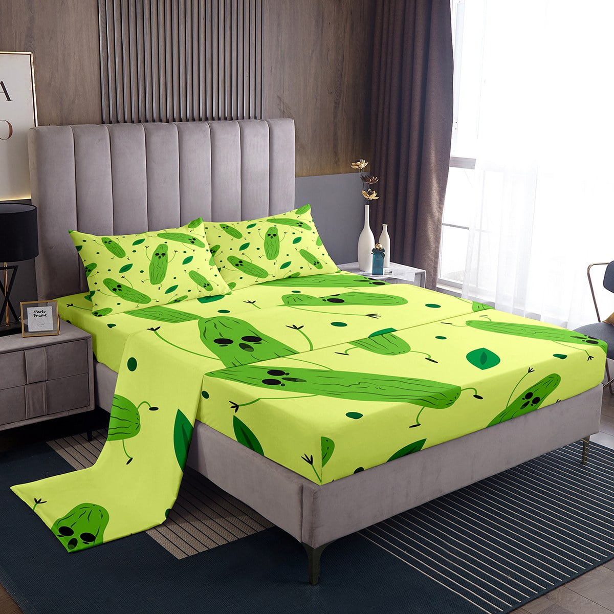 YST Cute Cucumbers Bed Sheets Set Cartoon Pickles Green Vegetable ...