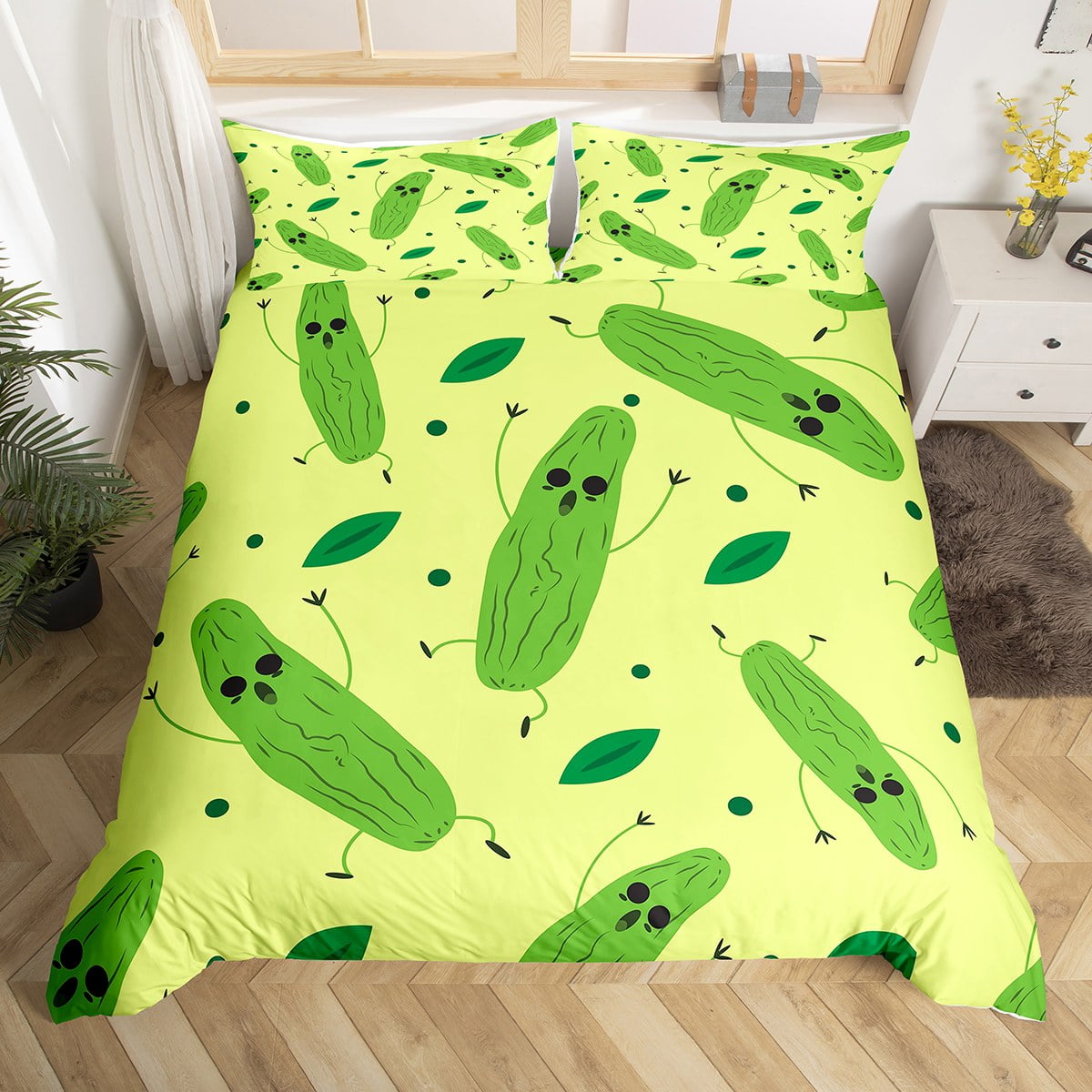 YST Cute Cucumbers Duvet Cover Cartoon Pickles Green Vegetable Bedding ...