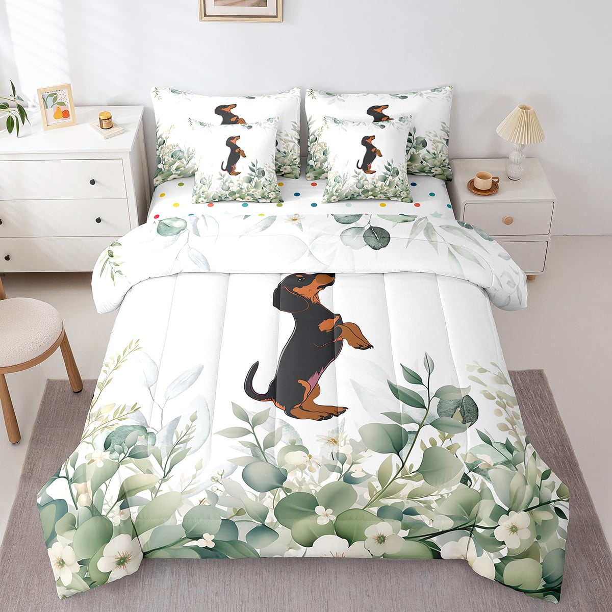 Erosebridal Cute Dachshund Bedding Comforter Sets 7pcs Green Eucalyptus ...