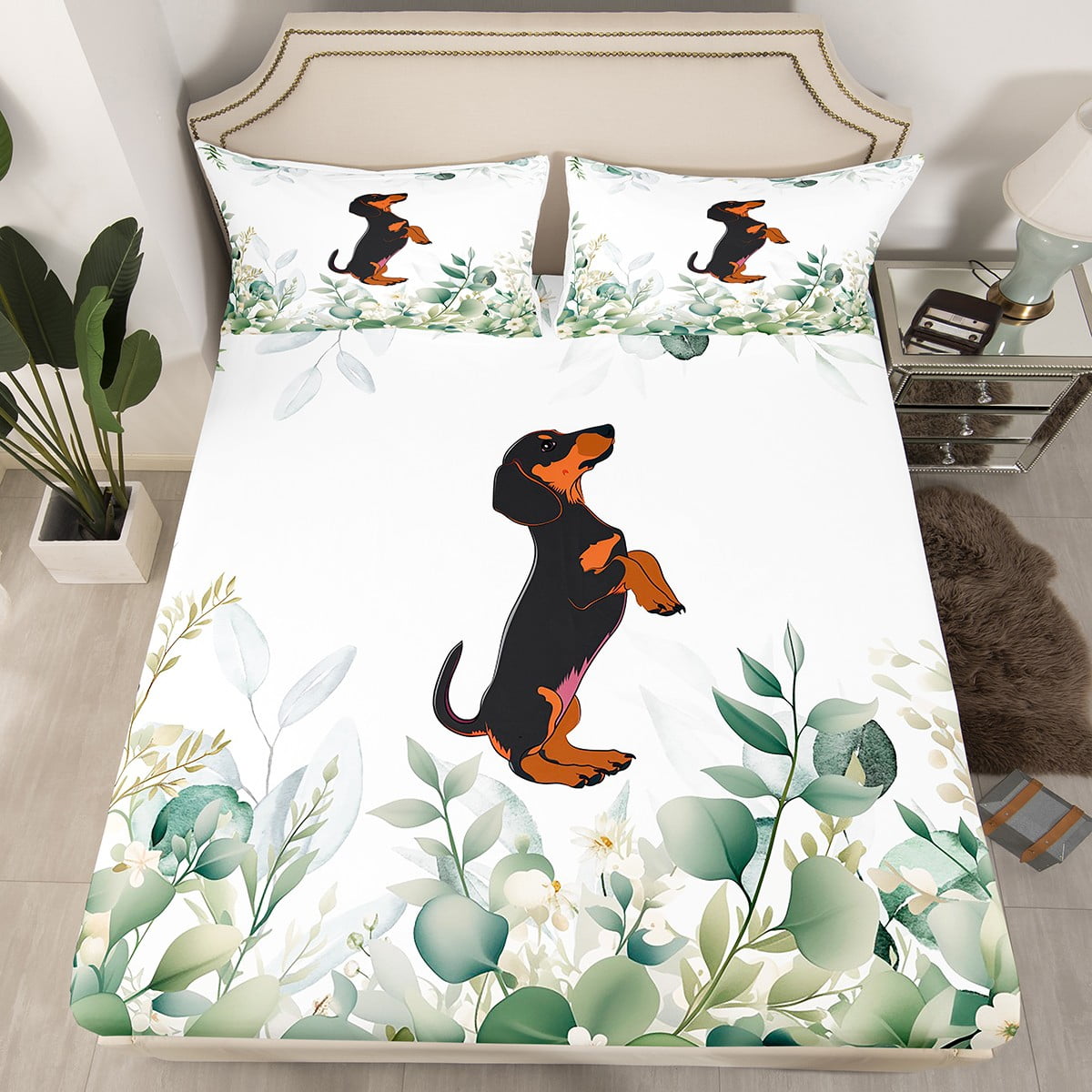 Erosebridal Cute Dachshund Bedding Full Size Green Eucalyptus Bed ...
