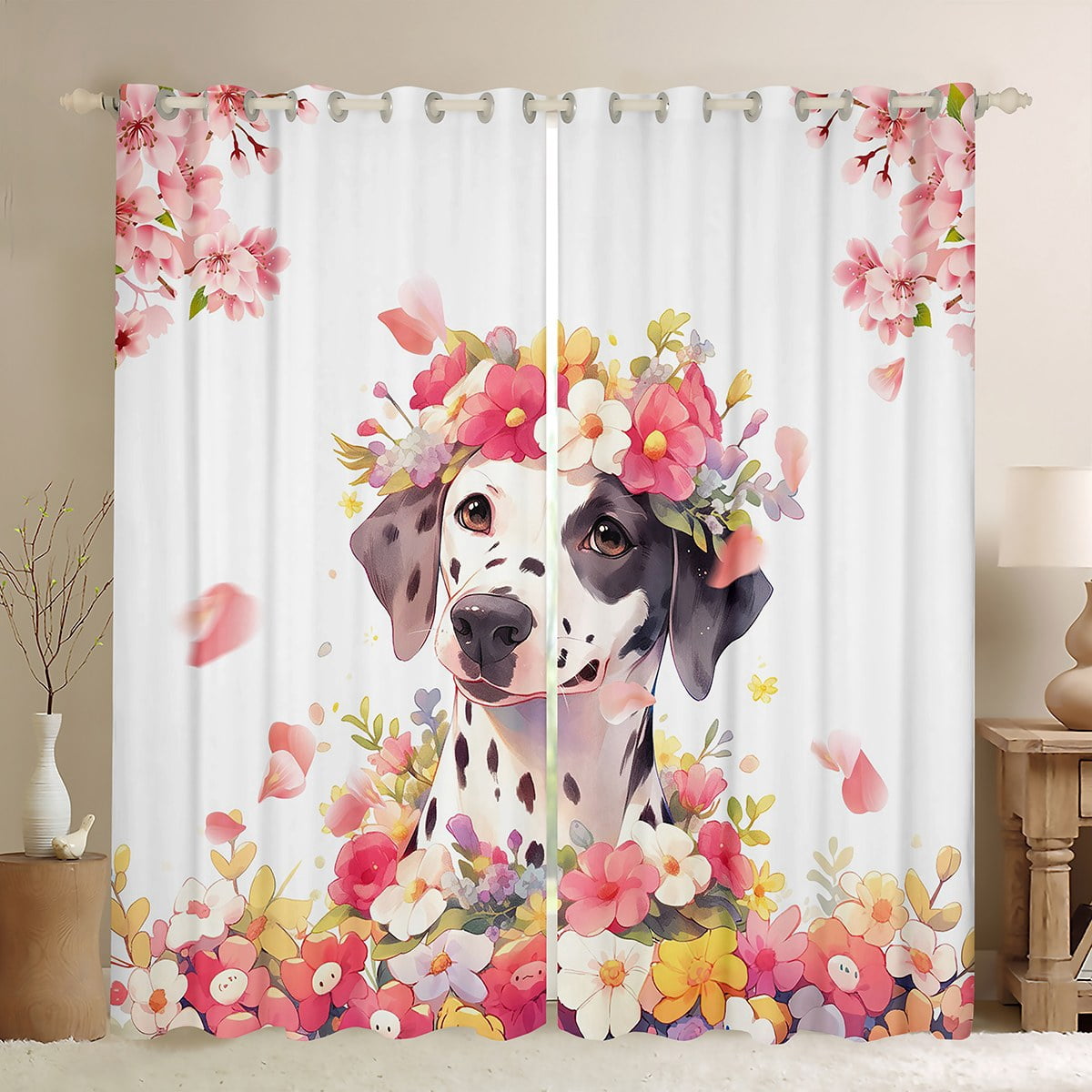 Cute Dalmatian Curtains Cartoon Dog Kawaii Doggy Curtains & Drapes for ...