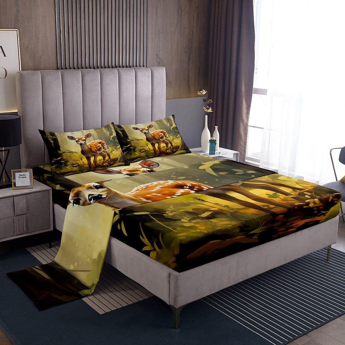 YST Cute Deer Sheets Sika Deer Woodland Animals Queen Sheet Set for ...