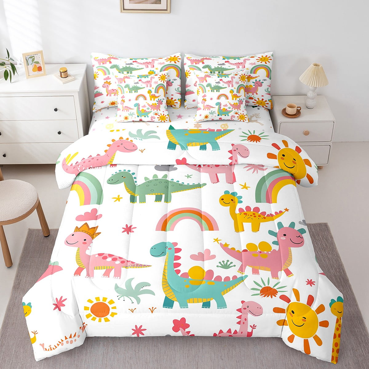 YST Cute Dinosaur King 7 Piece Comforter Set With Sheets For Girls ...