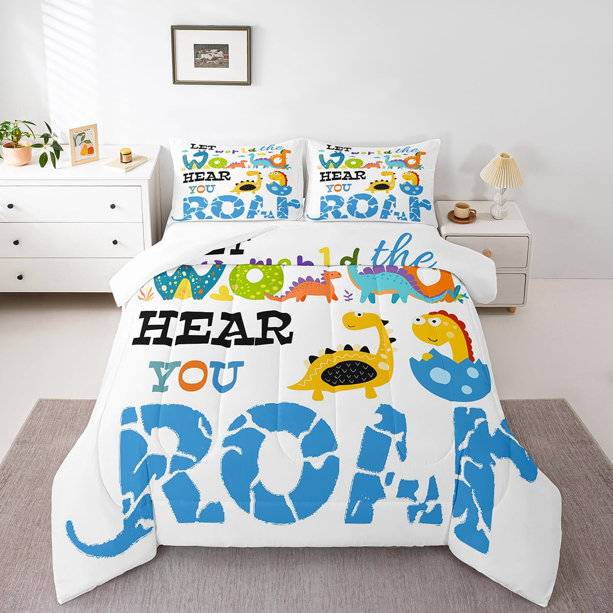 YST Cute Dinosaurs Comforter Set Toddler, Cartoon Dino Bedding For Kids ...