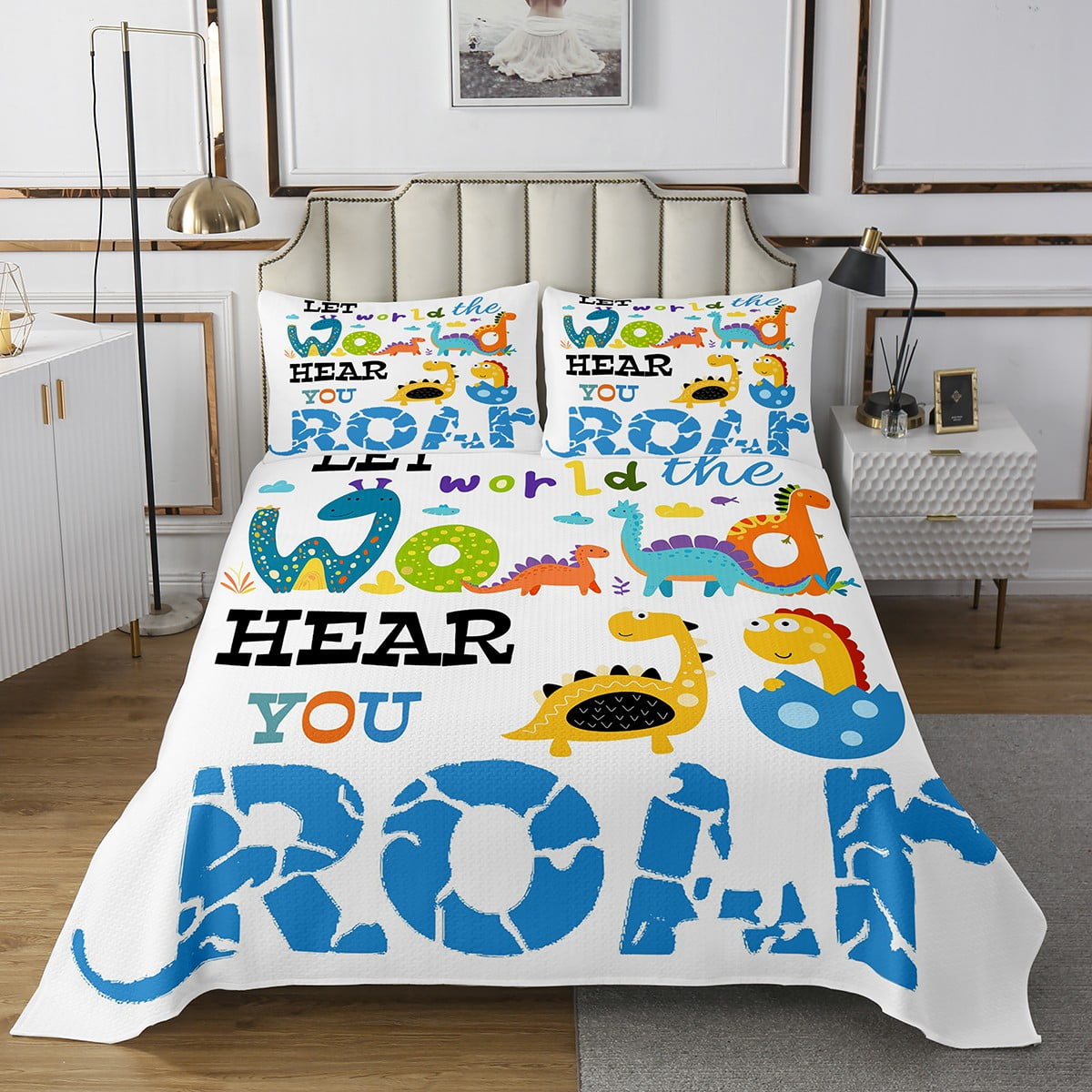 YST Cute Dinosaurs Quilt Set Queen, Cartoon Dino Bedspread Set For Kids ...