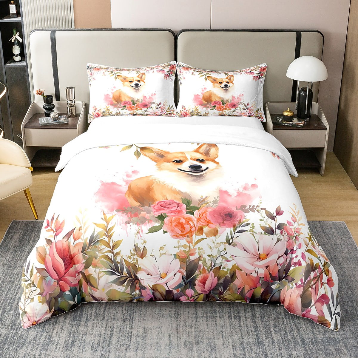 Cute Dog 100% Cotton Duvet Cover Full,Kawaii Corgi Pet Comforter Cover ...
