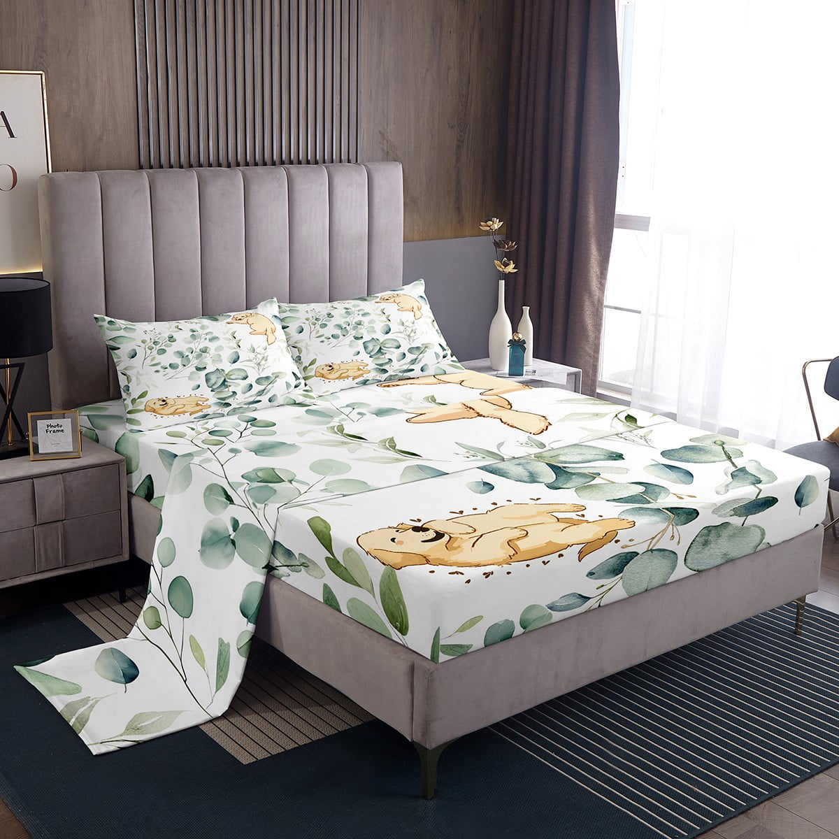 Erosebridal Cute Dog Queen Size Sheet Sets Green Eucalyptus Bed Sheets ...