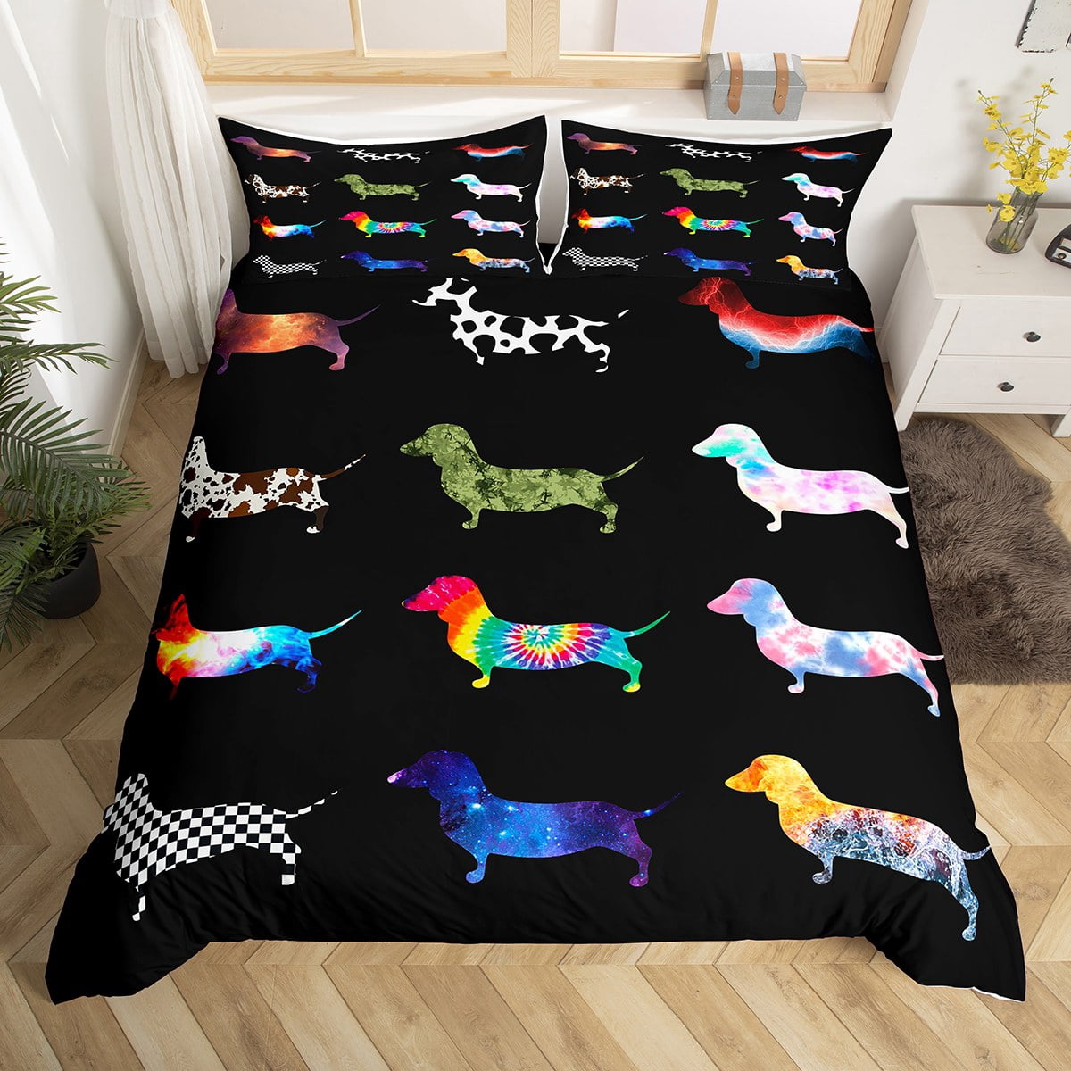 Erosebridal Cute Dogs Bedding Sets Queen Rainbow Tie Dye Comforter ...