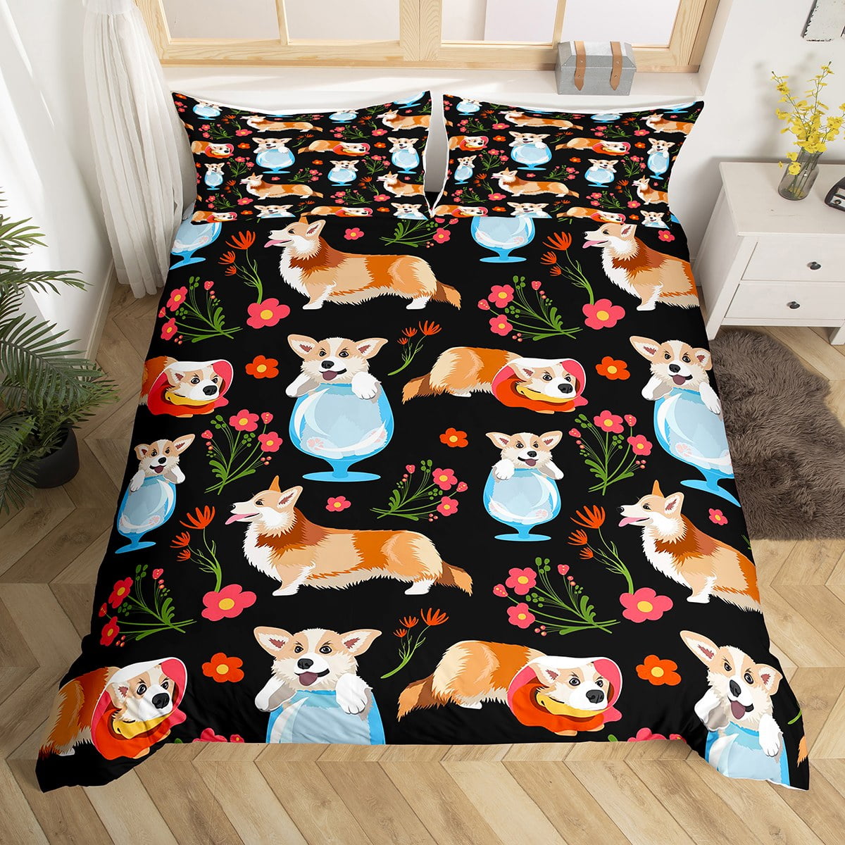 Erosebridal Cute Dogs Duvet Cover King, Puppy Comforter Cover Bedroom ...