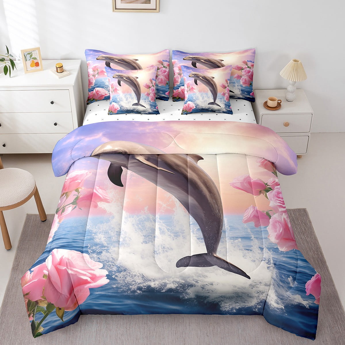 Erosebridal Cute Dolphin Twin Comforter Set 7-Piece Wildlife Animal ...
